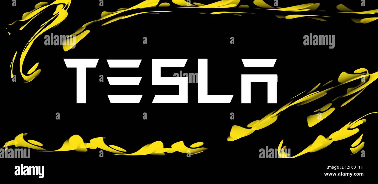 Illustration of wordings with the Tesla symbol Stock Photo - Alamy