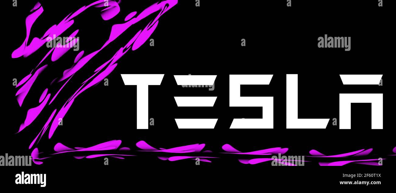 Illustration of wordings with the Tesla symbol Stock Photo - Alamy