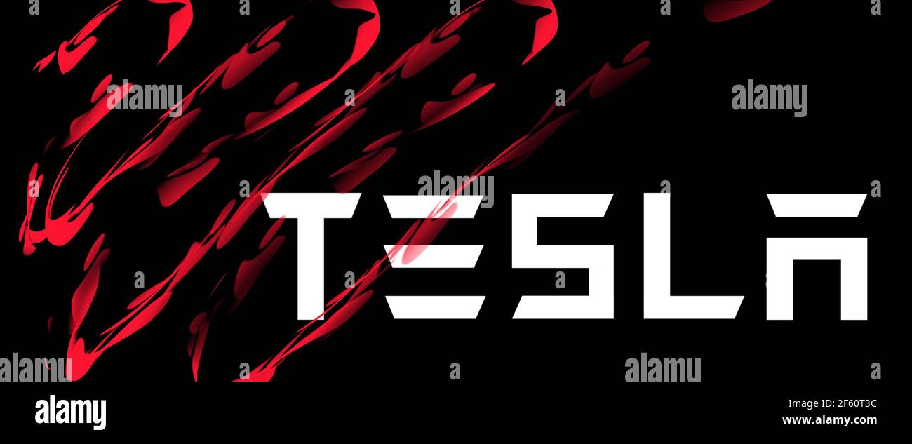Illustration of wordings with the Tesla symbol Stock Photo - Alamy