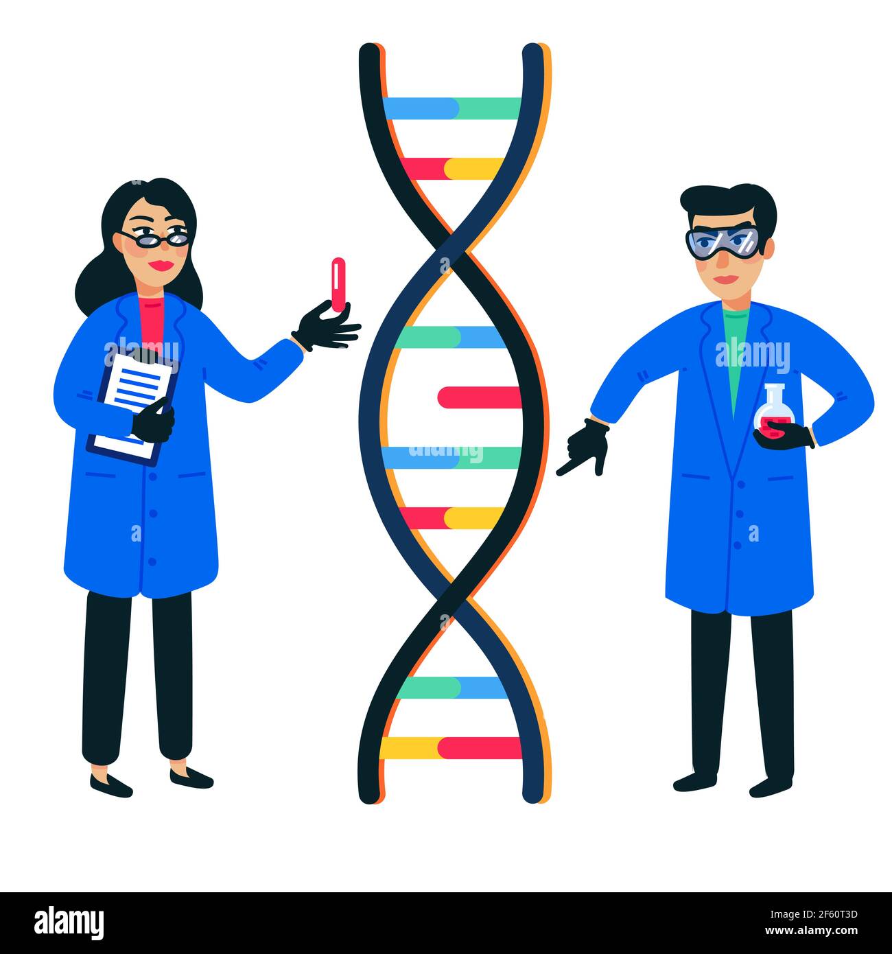 Human Genome Research Scientists Working With A Dna Helix Genome Or