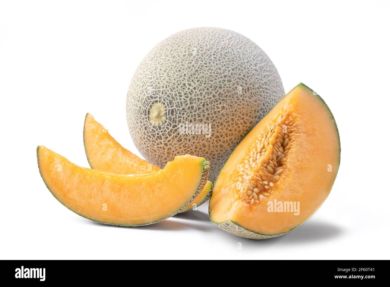Close up of beautiful tasty sliced juicy cantaloupe melon, muskmelon ...