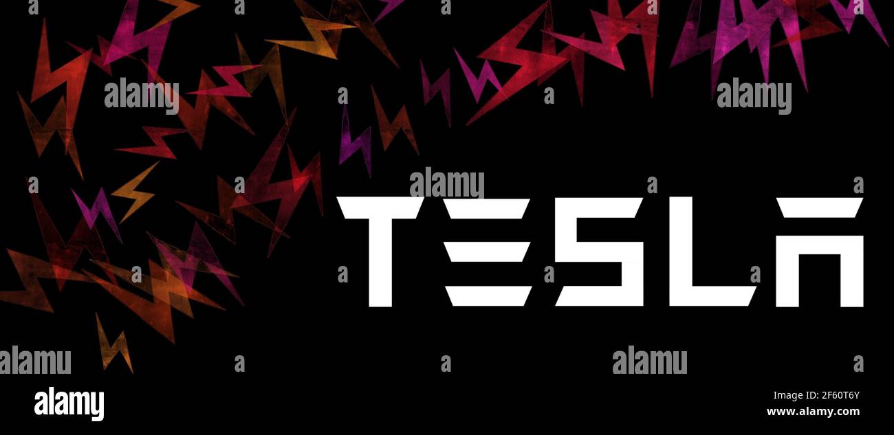 Illustration of wordings with the Tesla symbol Stock Photo - Alamy