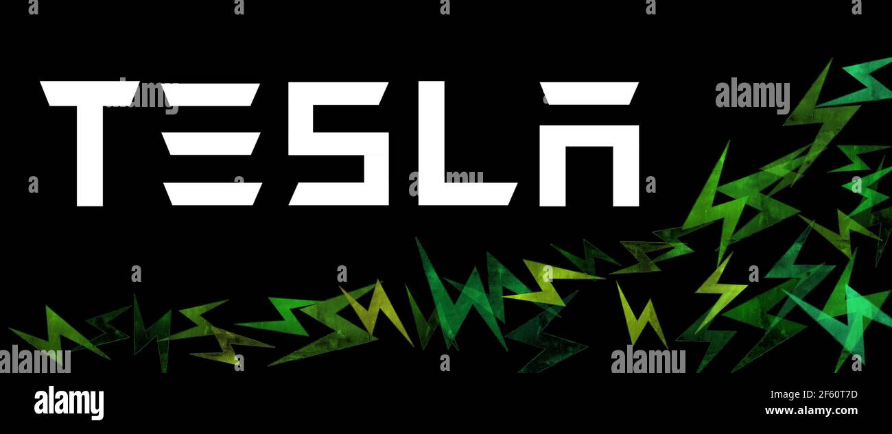 Illustration of wordings with the Tesla symbol Stock Photo - Alamy
