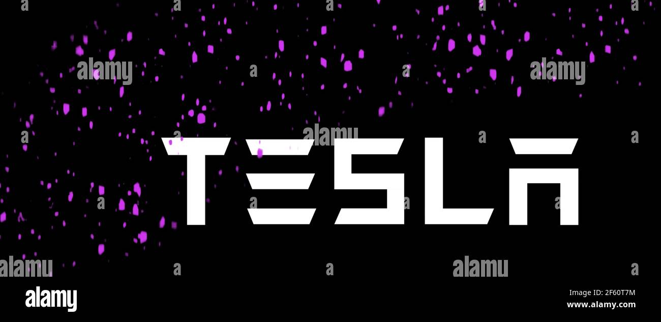 Illustration of wordings with the Tesla symbol Stock Photo - Alamy