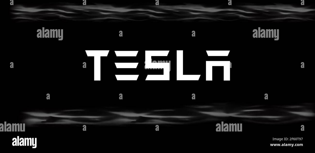 Illustration of wordings with the Tesla symbol Stock Photo - Alamy