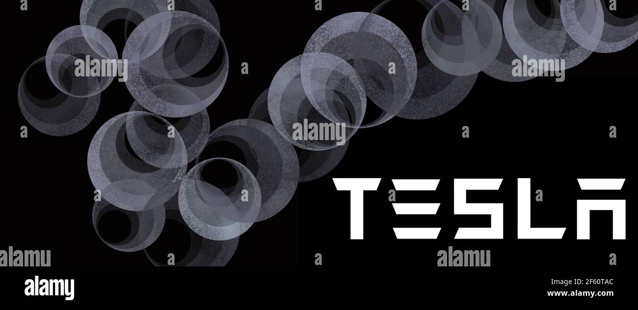 Illustration of wordings with the Tesla symbol Stock Photo - Alamy