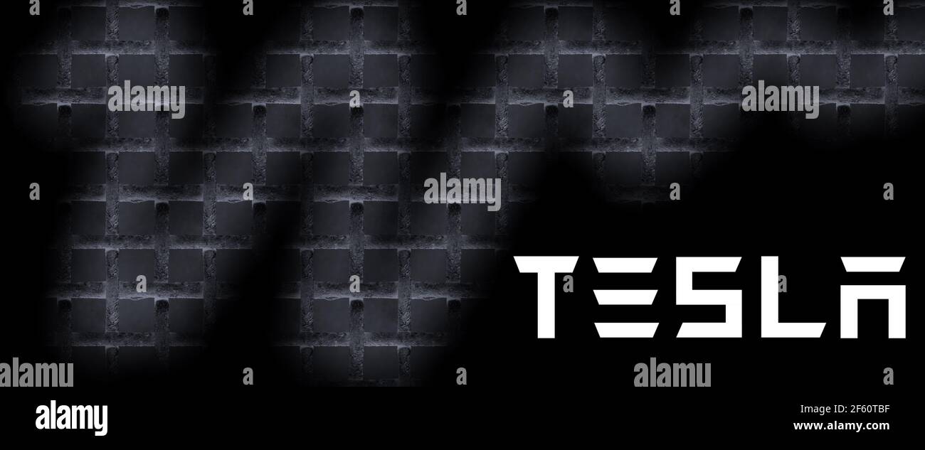 Illustration of wordings with the Tesla symbol Stock Photo - Alamy