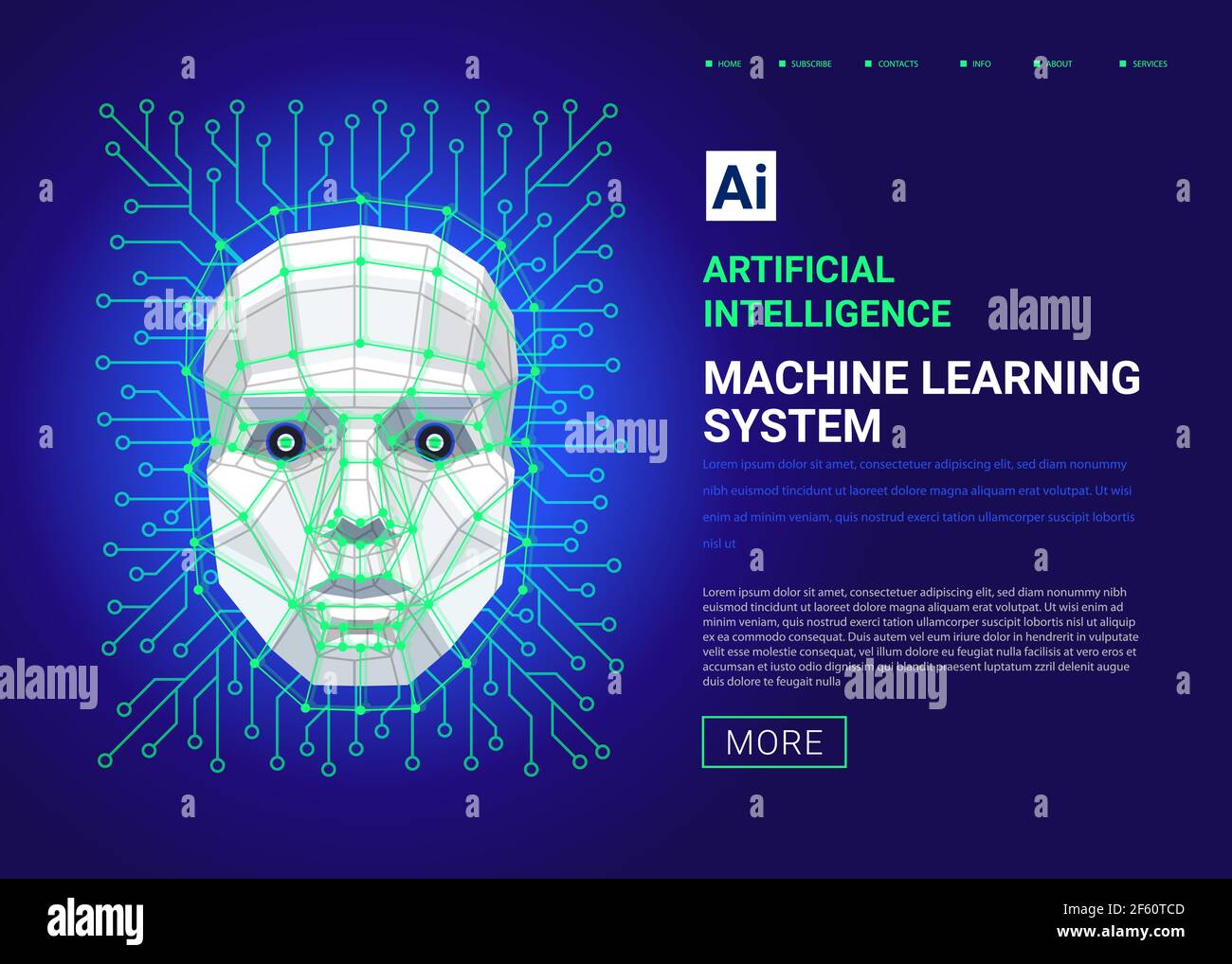 Machine learning system web template. Human face consisting of polygons ...