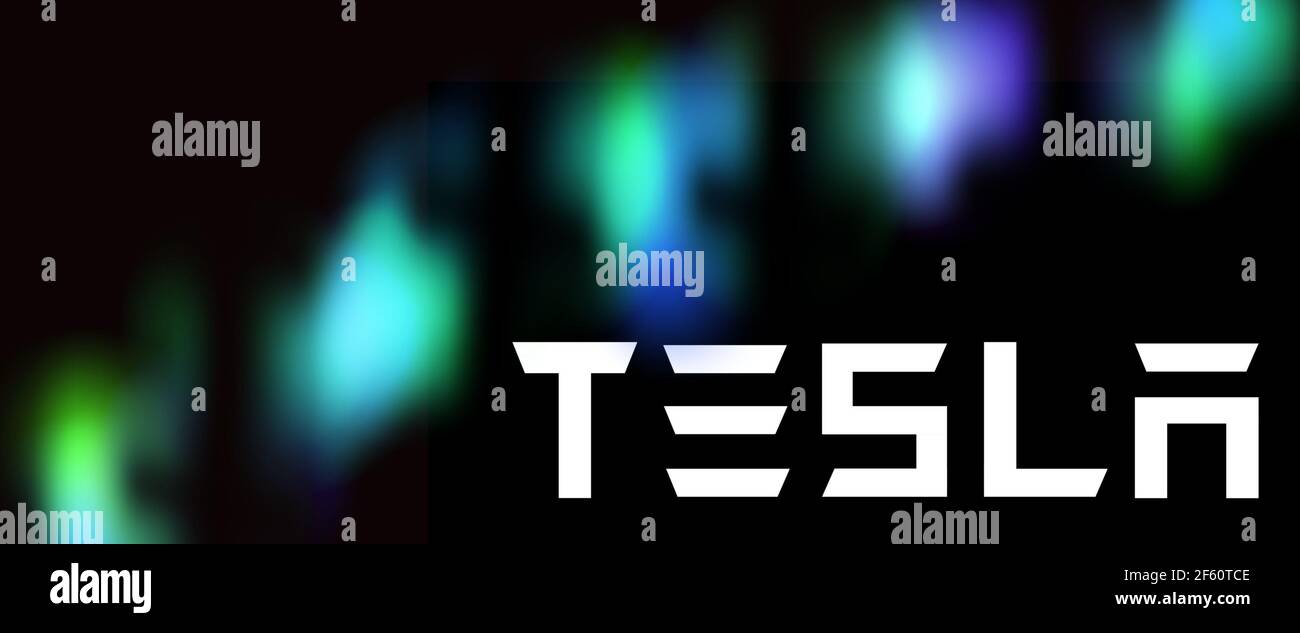 Illustration of wordings with the Tesla symbol Stock Photo - Alamy