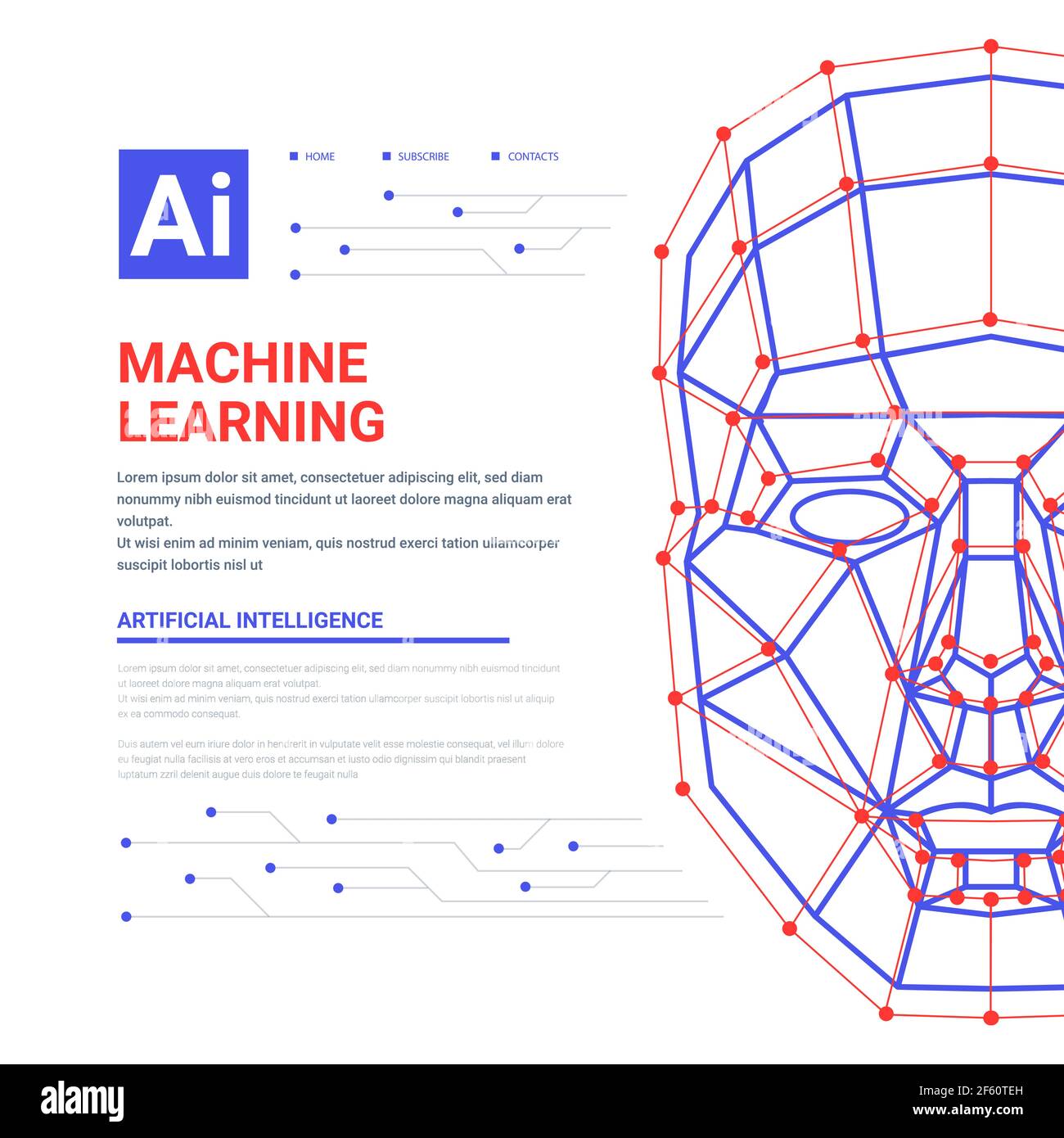 Machine learning system web template. Human face consisting of polygons ...