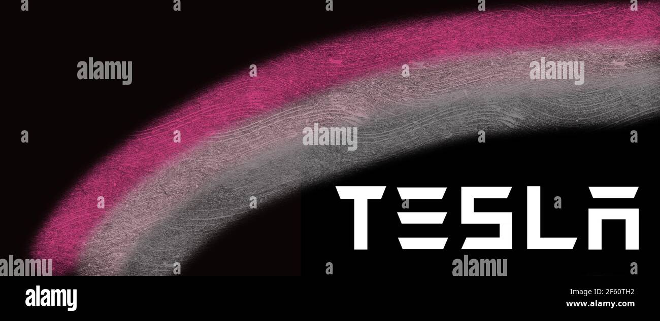 Illustration of wordings with the Tesla symbol Stock Photo - Alamy