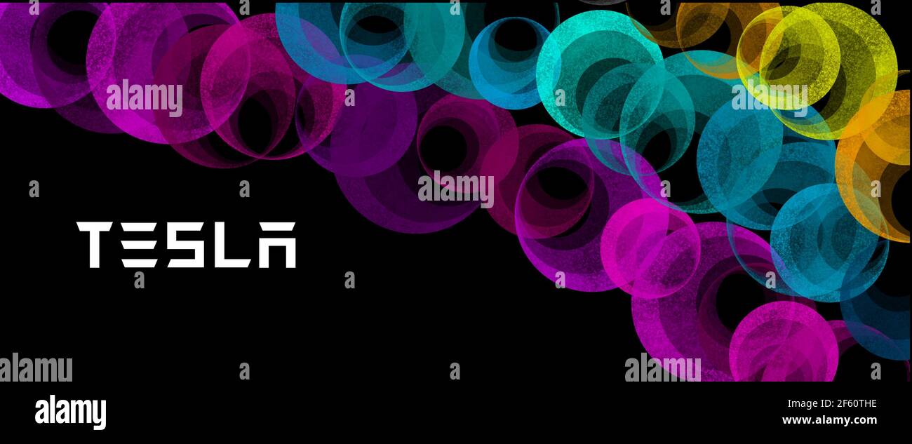 Illustration of wordings with the Tesla symbol Stock Photo - Alamy