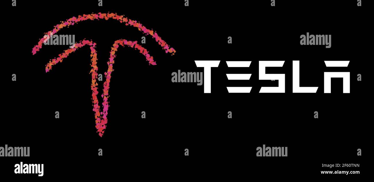 Illustration of wordings with the Tesla symbol Stock Photo - Alamy