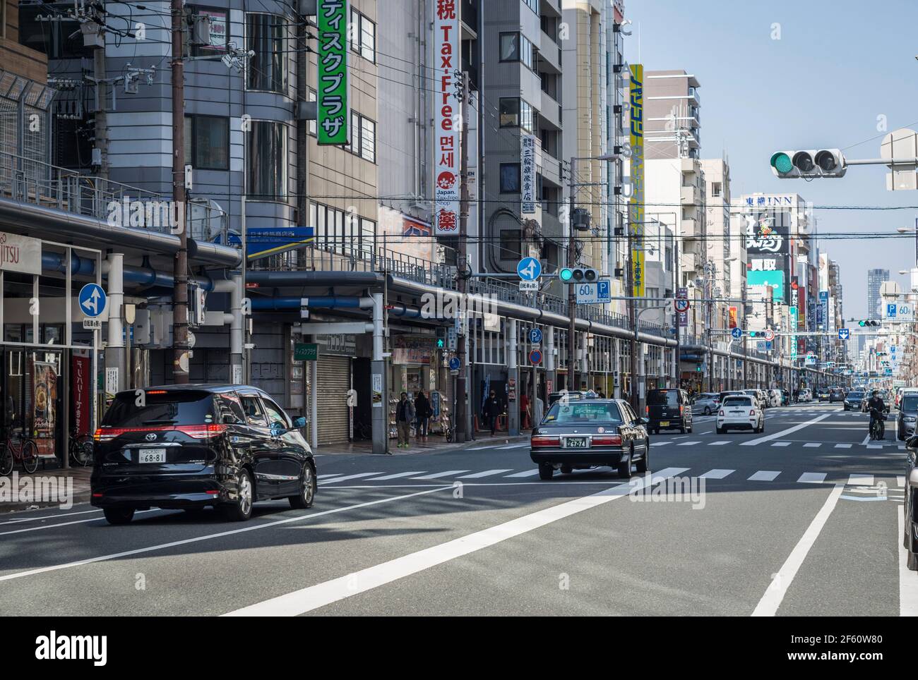 View along Sakai Suji, Sakaisuji street in Ebisucho, Nipponbashi, Osaka ...