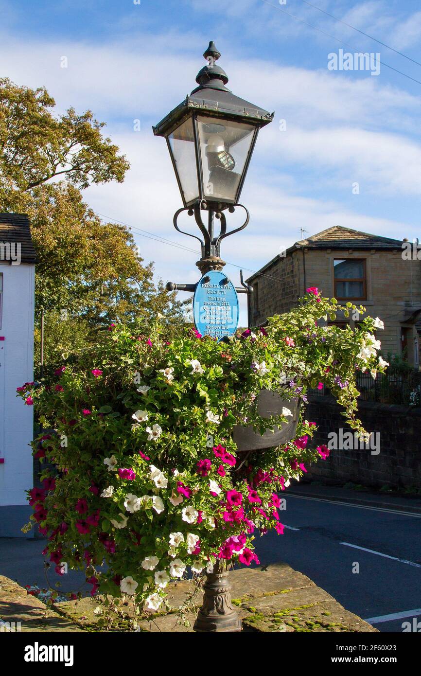 Old traditional lamp erected on the site of Honley's first public gas ...