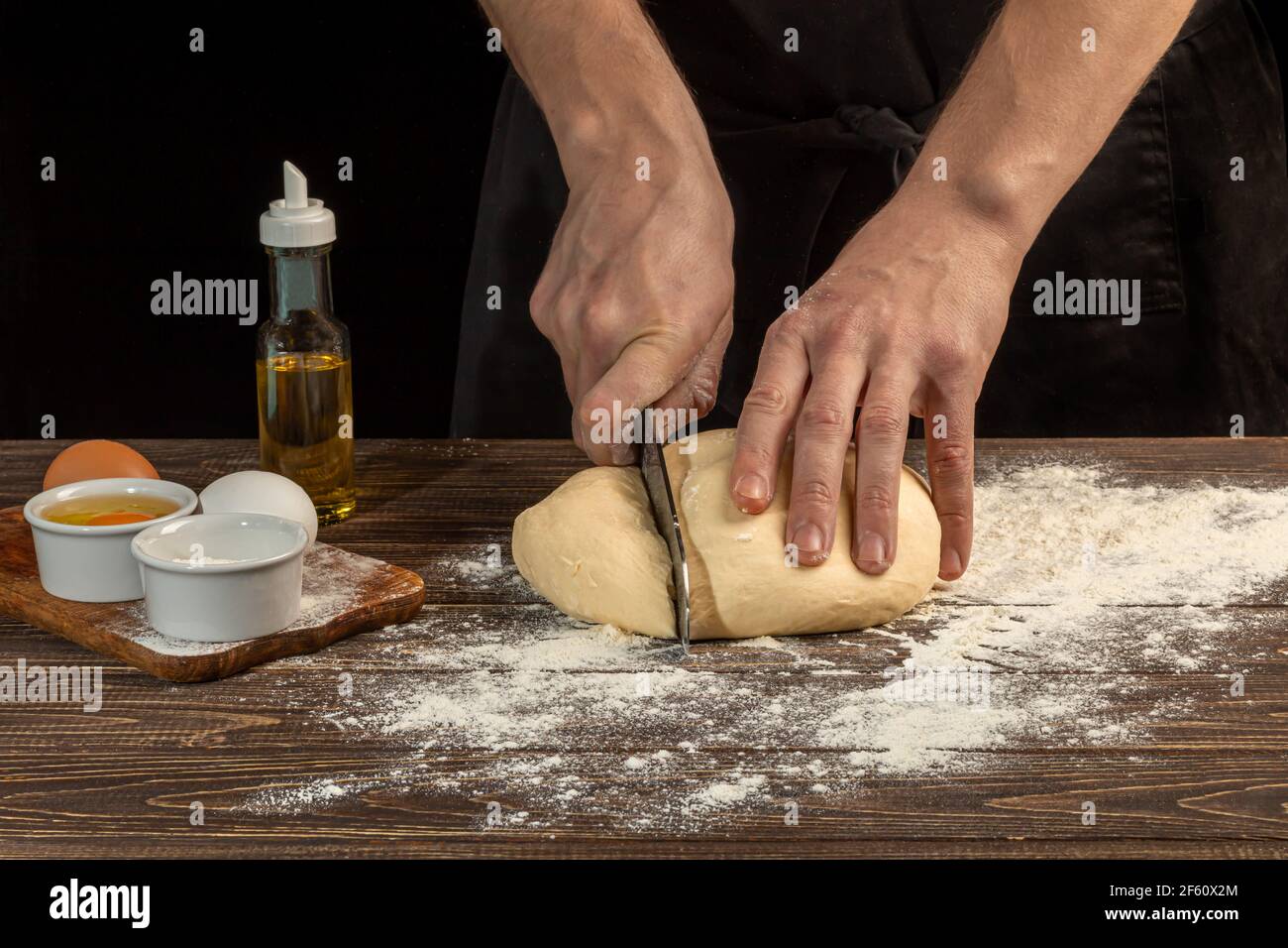 Making homemade bread. Step-by-step instruction. The cook shapes the ...