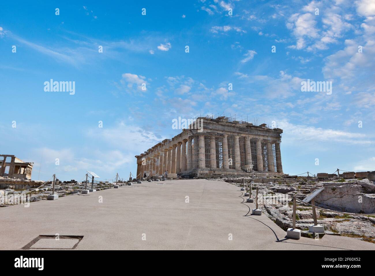 The Parthenon temple, on the sacred Acropolis Hill. In the foreground ...
