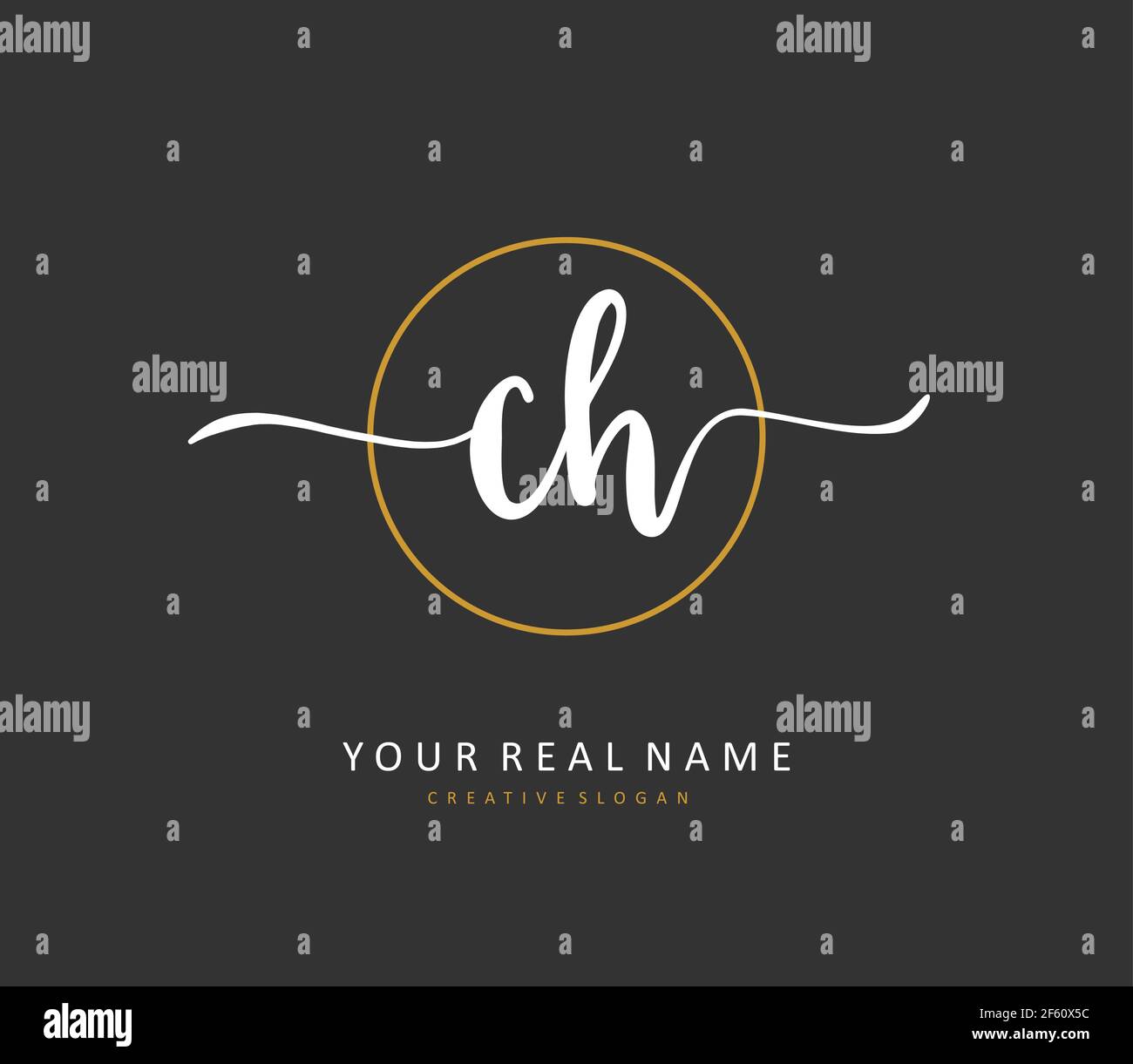 C H CH Initial letter handwriting and signature logo. A concept ...
