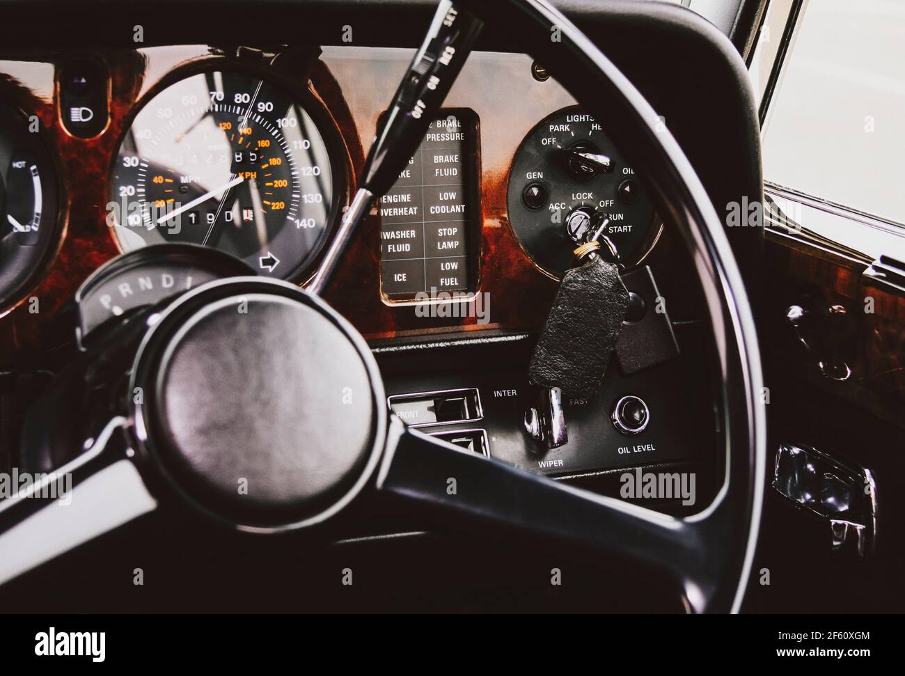 Close up of car keys in ignition of vintage automatic car Stock Photo ...