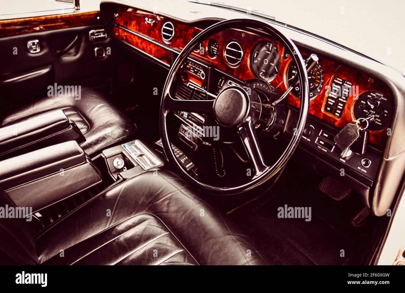 Interior of vintage automatic car Stock Photo - Alamy