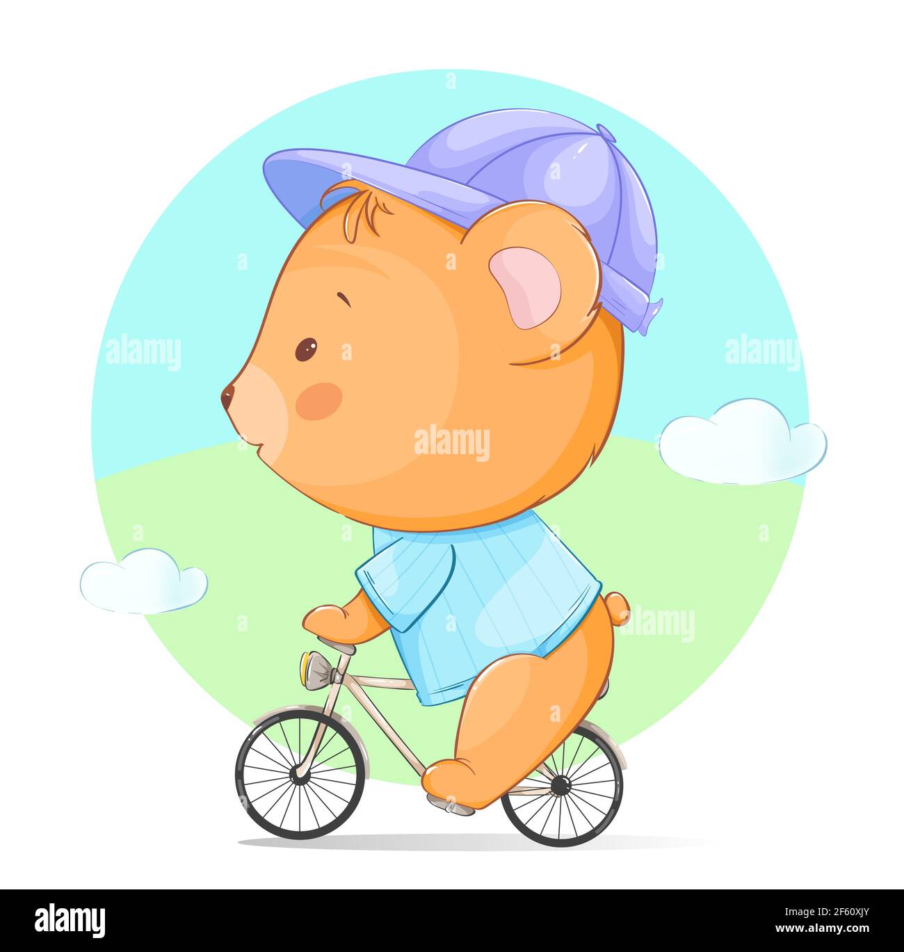 Cute little bear riding a bicycle. Funny cartoon character bear. Stock ...