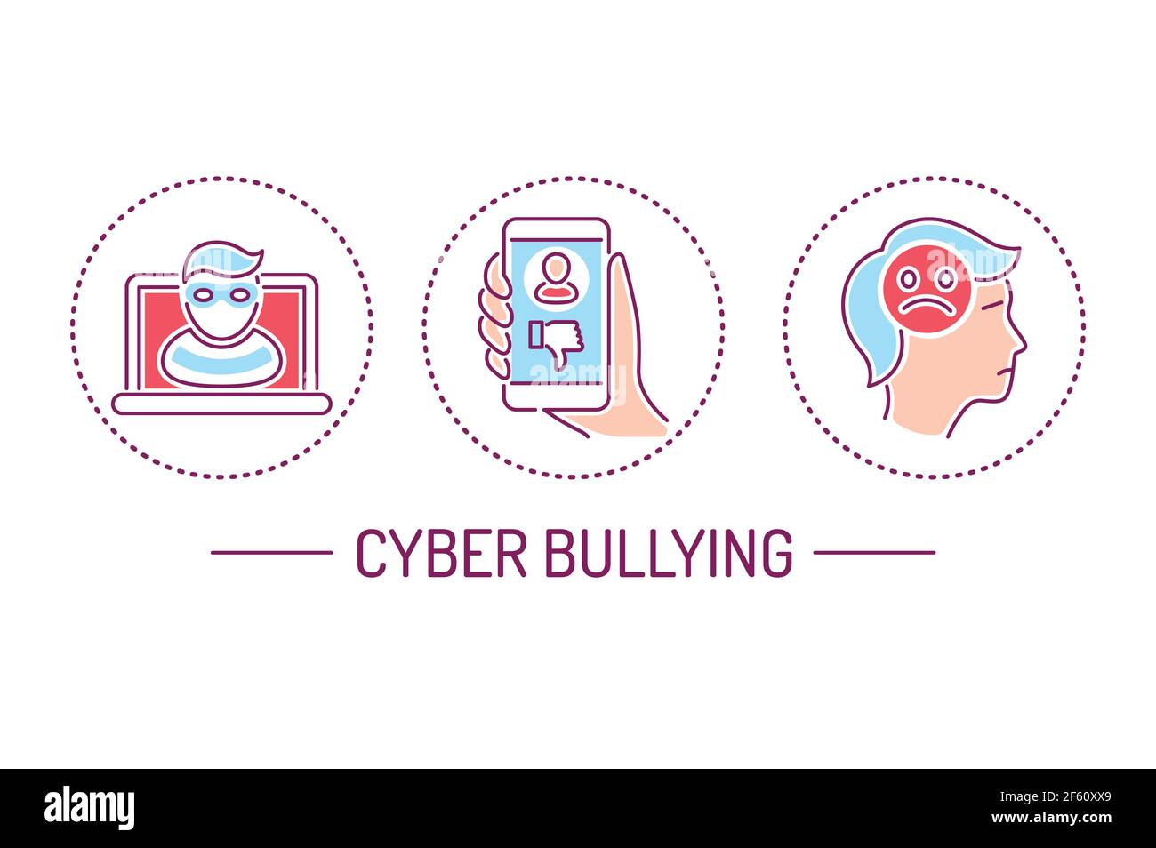 Violence color line icons set. Harassment, social abuse and bullying ...