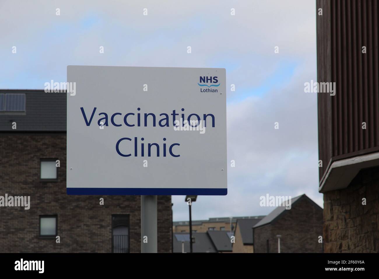 NHS Lothian Covid-19 Vaccination Clinic Road Sign Outside Sighthill ...