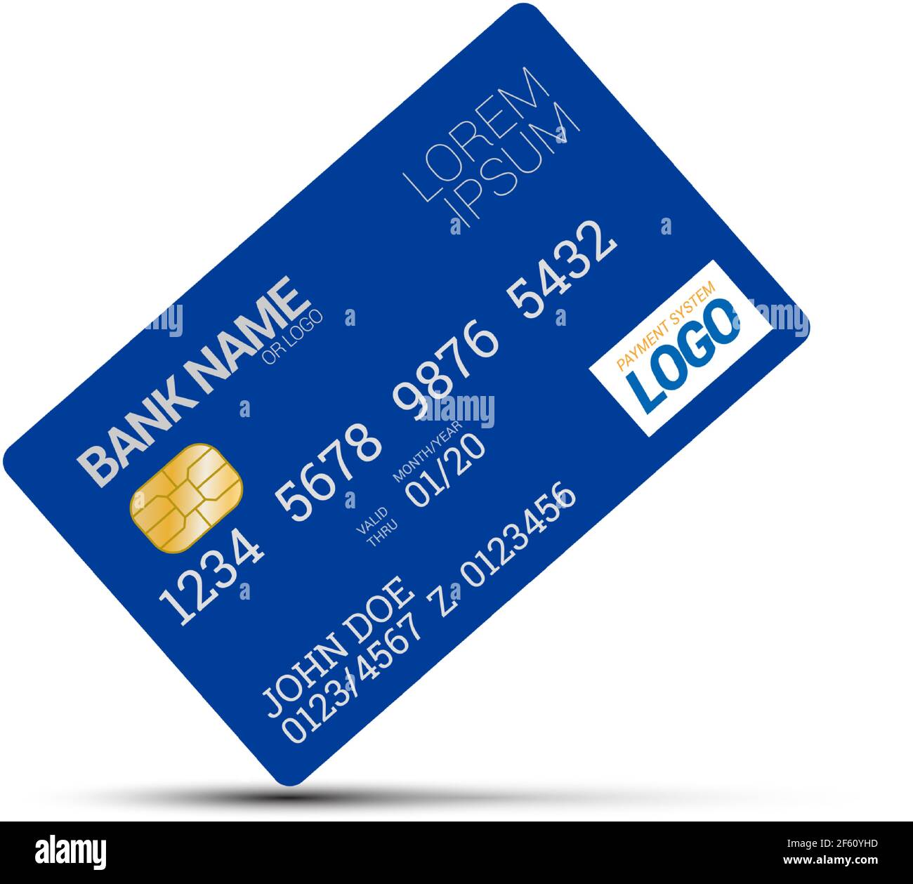 Plastic Bank Credit or Debit blue Card Vector Illustration on blank ...