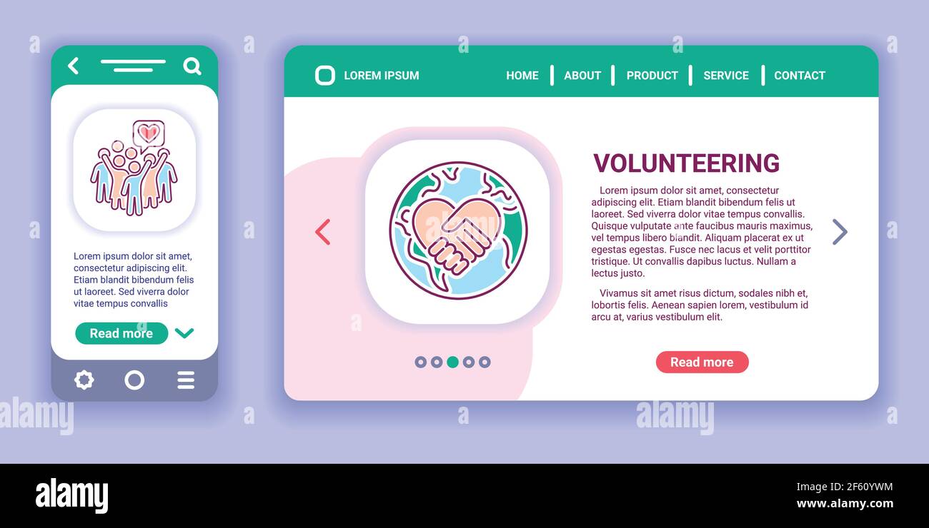Volunteering web banner and mobile app kit. Non profit community ...