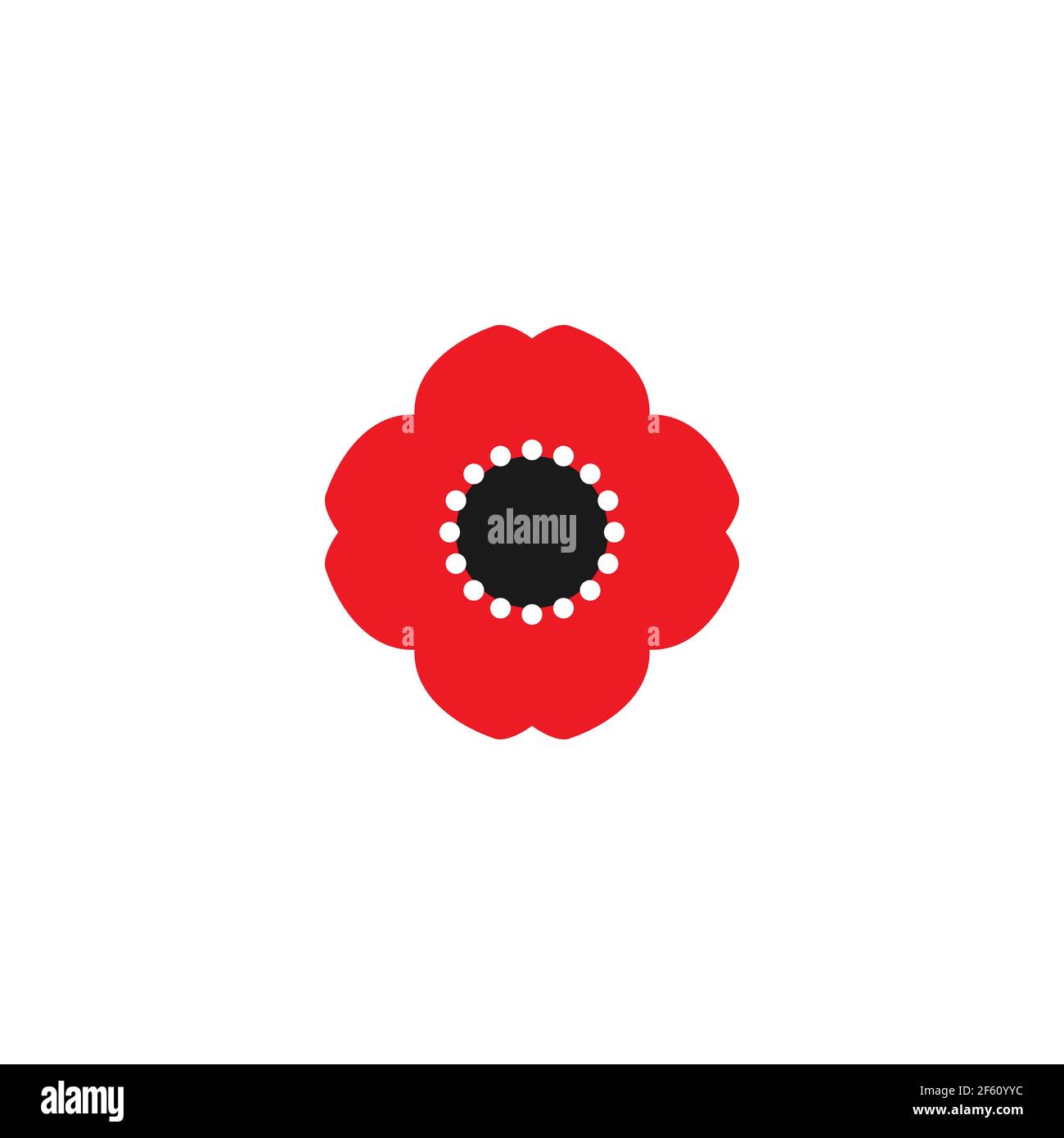 Red flat poppy flower isolated on white. Wild scarlet bloom. Vector ...