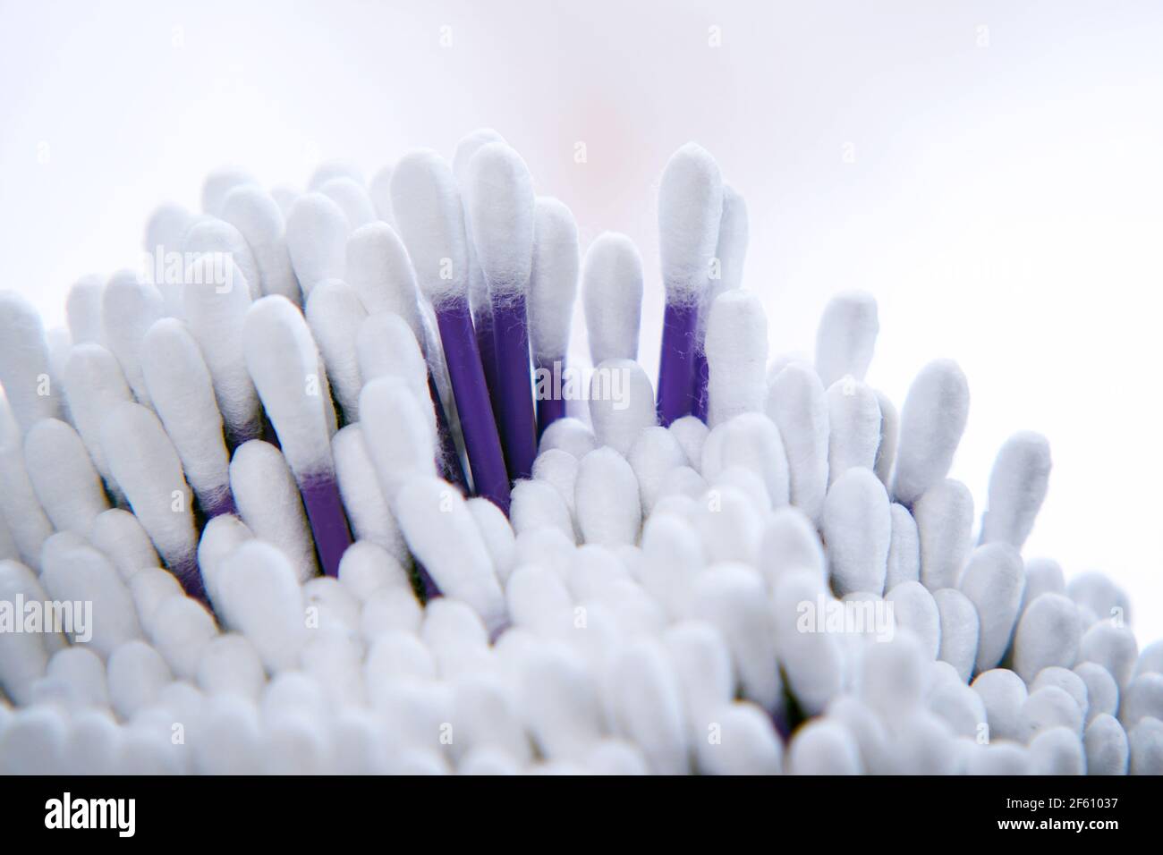 Cotton heads of cleaning hygiene sticks. Cotton swabs. Selective Focus ...