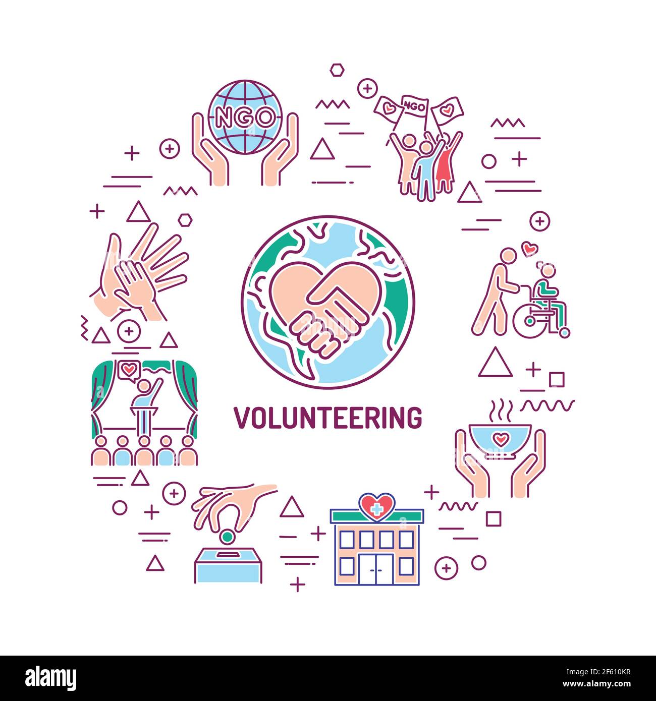 Volunteering web banner. Infographics with linear icons on white ...