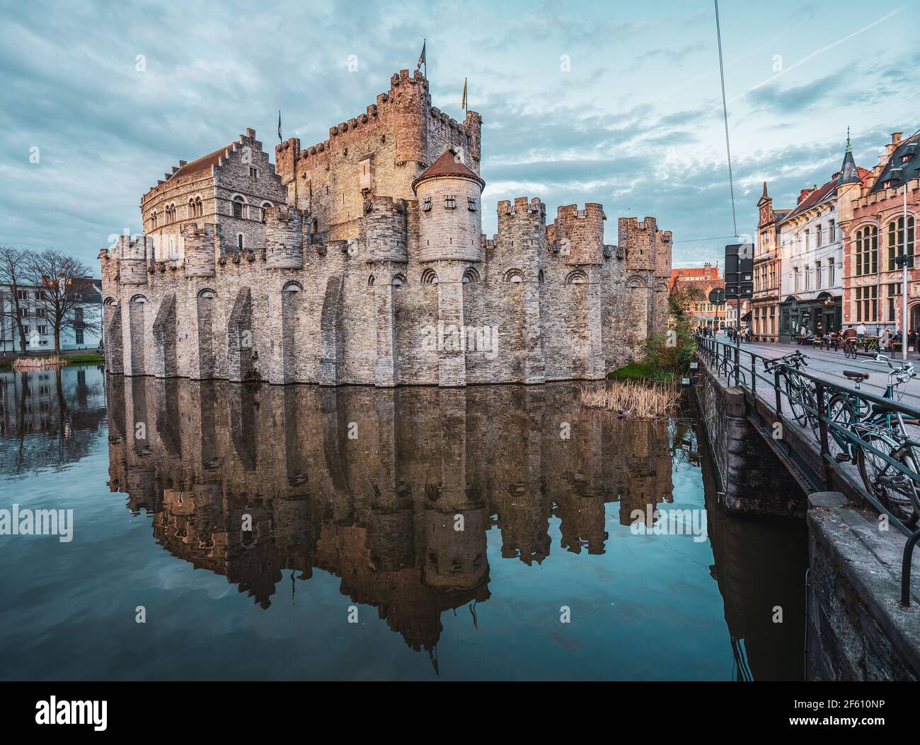 View of Gravensteen, the castle of the Counts of Flanders in Belgium ...