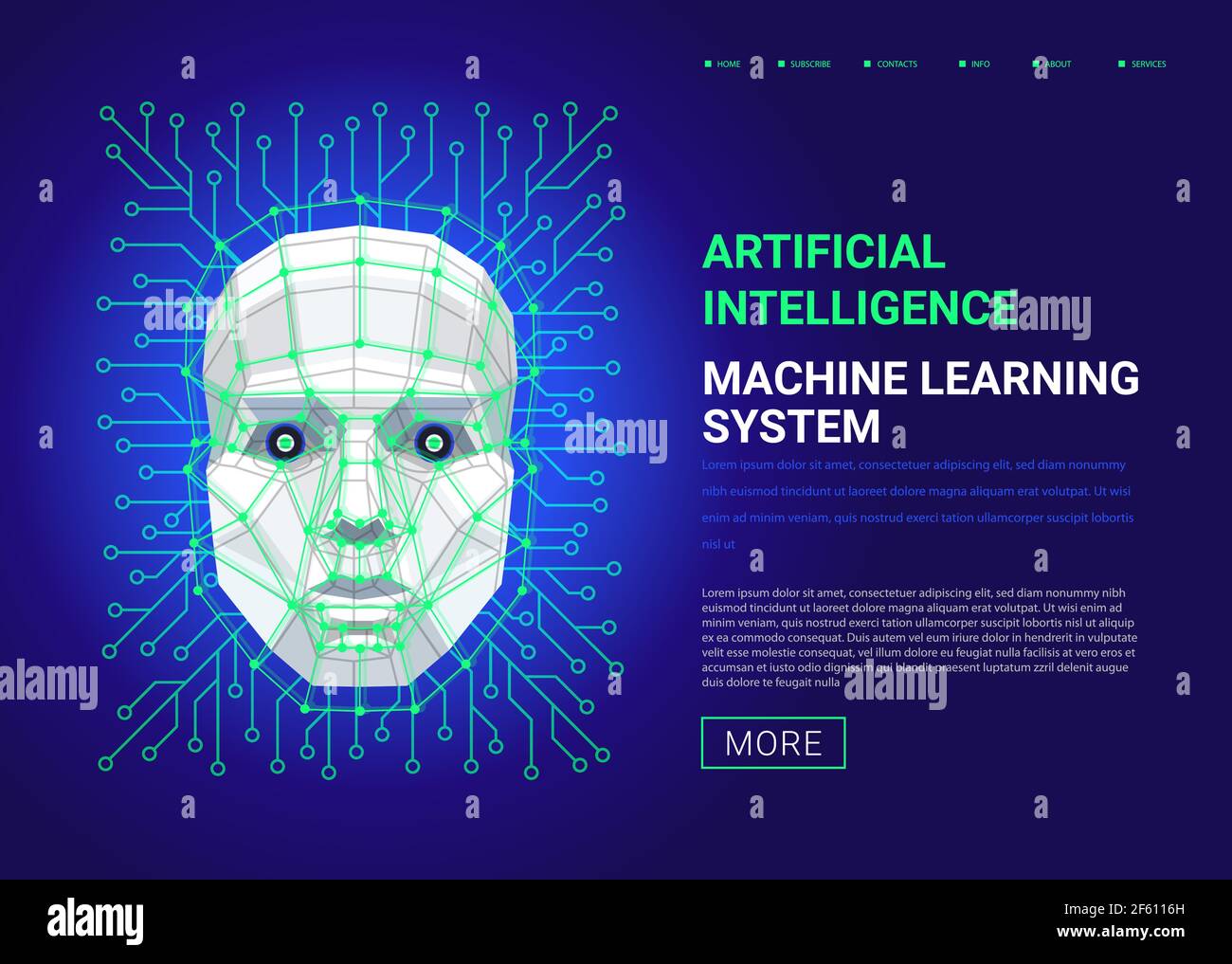 Machine learning system web template. Human face consisting of polygons ...
