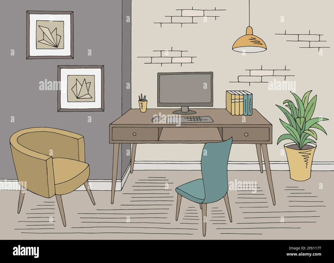 Office graphic color interior sketch illustration vector Stock Vector ...