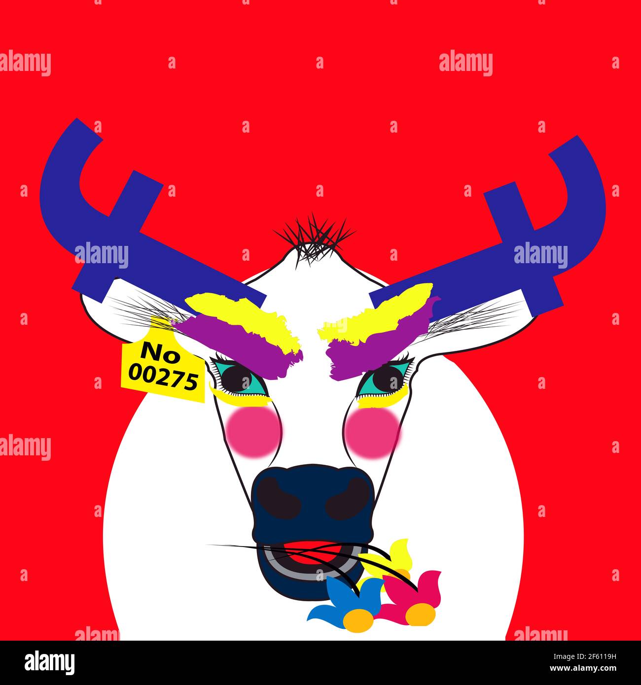 illustration of a cow addicted to social media showing laziness and ...