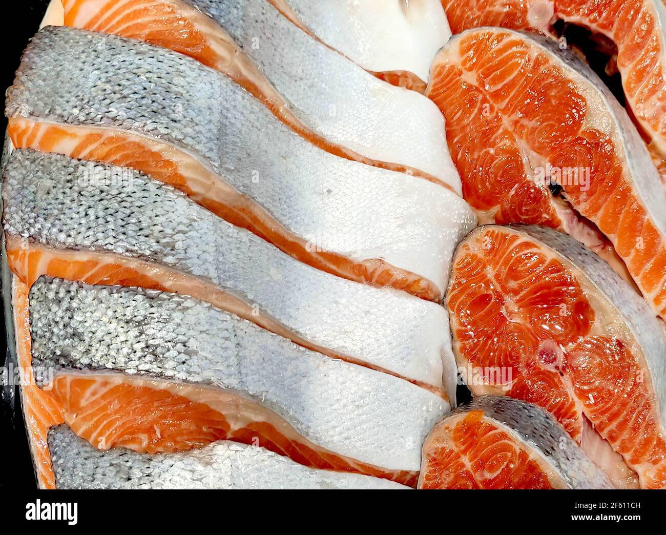 Fresh salmon meat on the market Stock Photo - Alamy