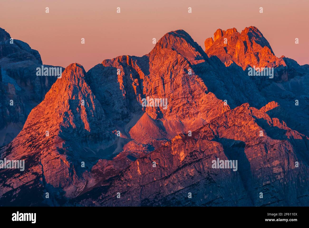 First light on mountains of Dolomites Stock Photo - Alamy