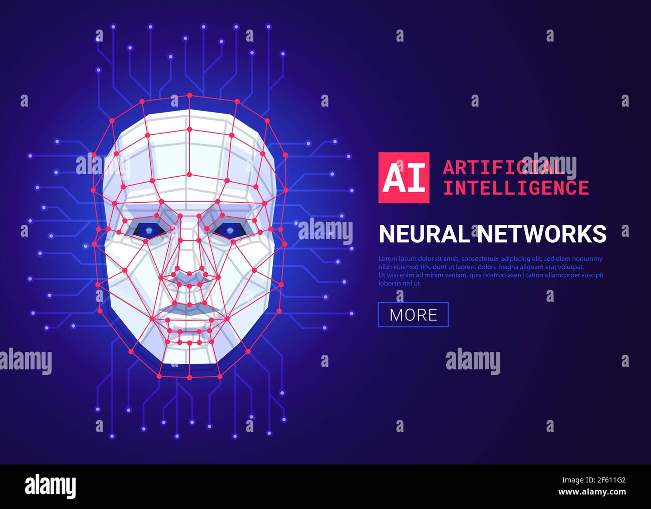 Neural networks and artificial intelligence concept. The human face ...