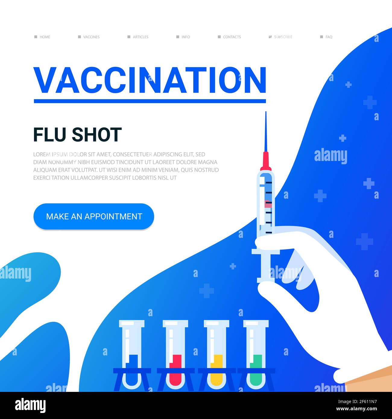Vaccination concept. Doctor hand with a syringe and place for text ...
