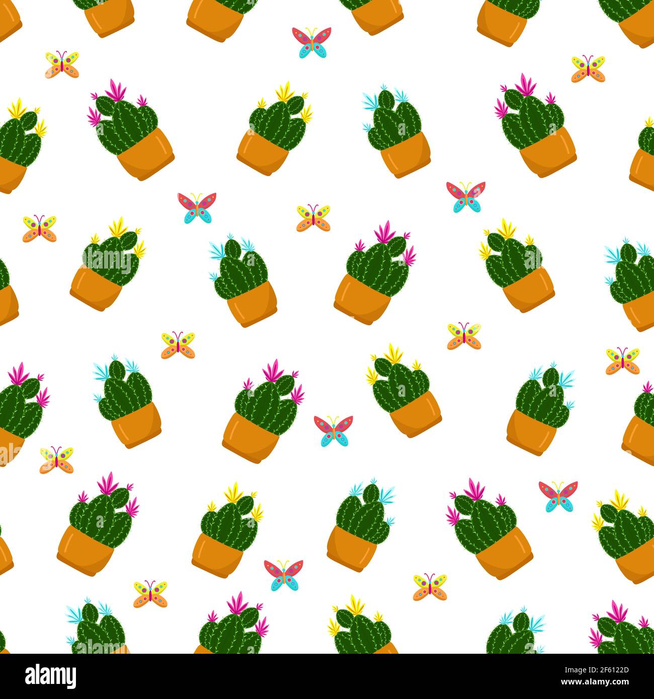 Seamless pattern with different flowers in pots, cute baby print, floral spring pattern in ...