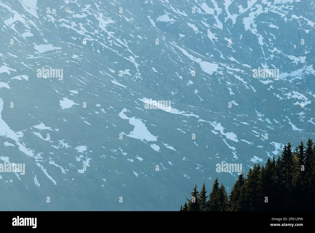 Tree line in front of mountain scenery Stock Photo - Alamy