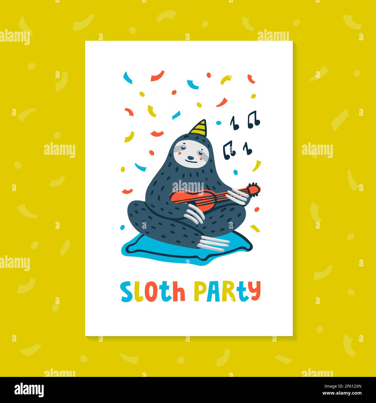 Lazy sloth party greeting card or invitation. Animal party. Cute sloth ...