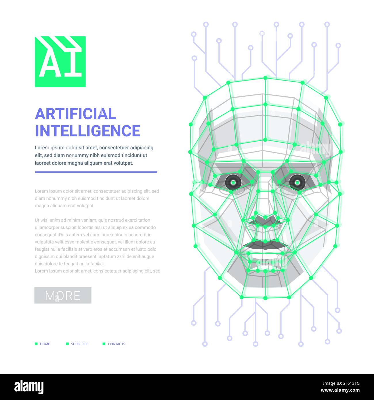 AI Artificial intelligence concept. Human face consisting of polygons, points and lines. Vector ...