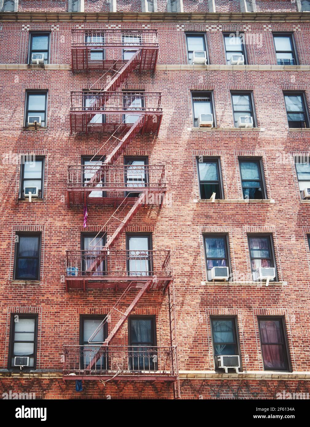 Old red brick building with iron fire escapes, New York City, USA Stock ...