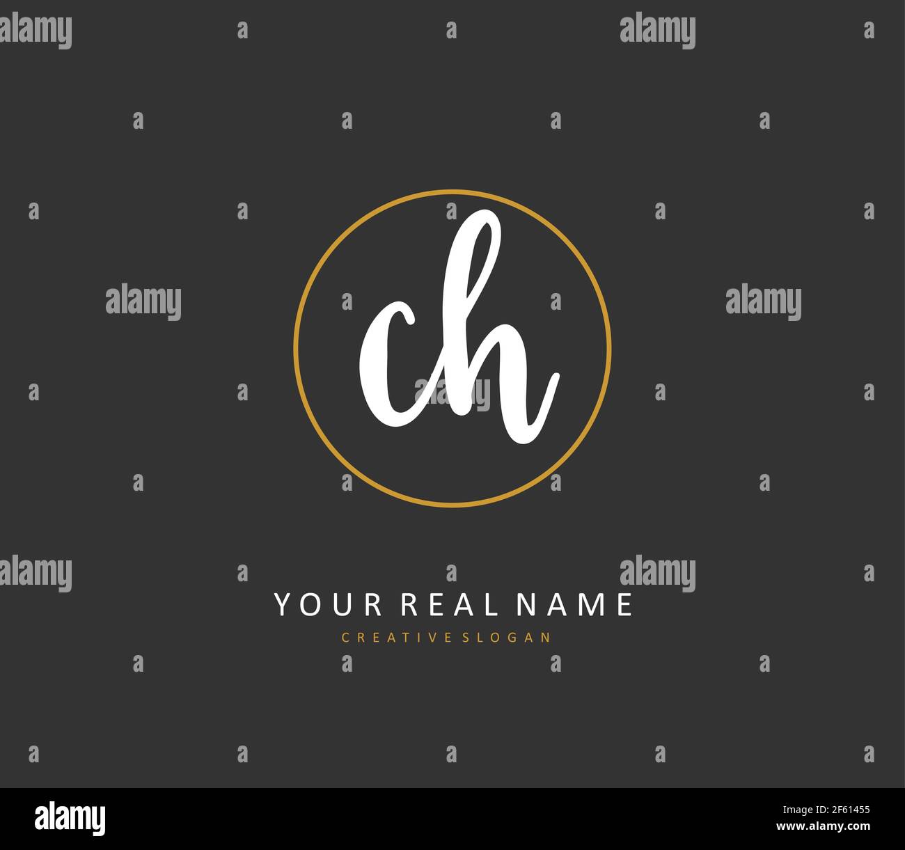 C H CH Initial letter handwriting and signature logo. A concept ...