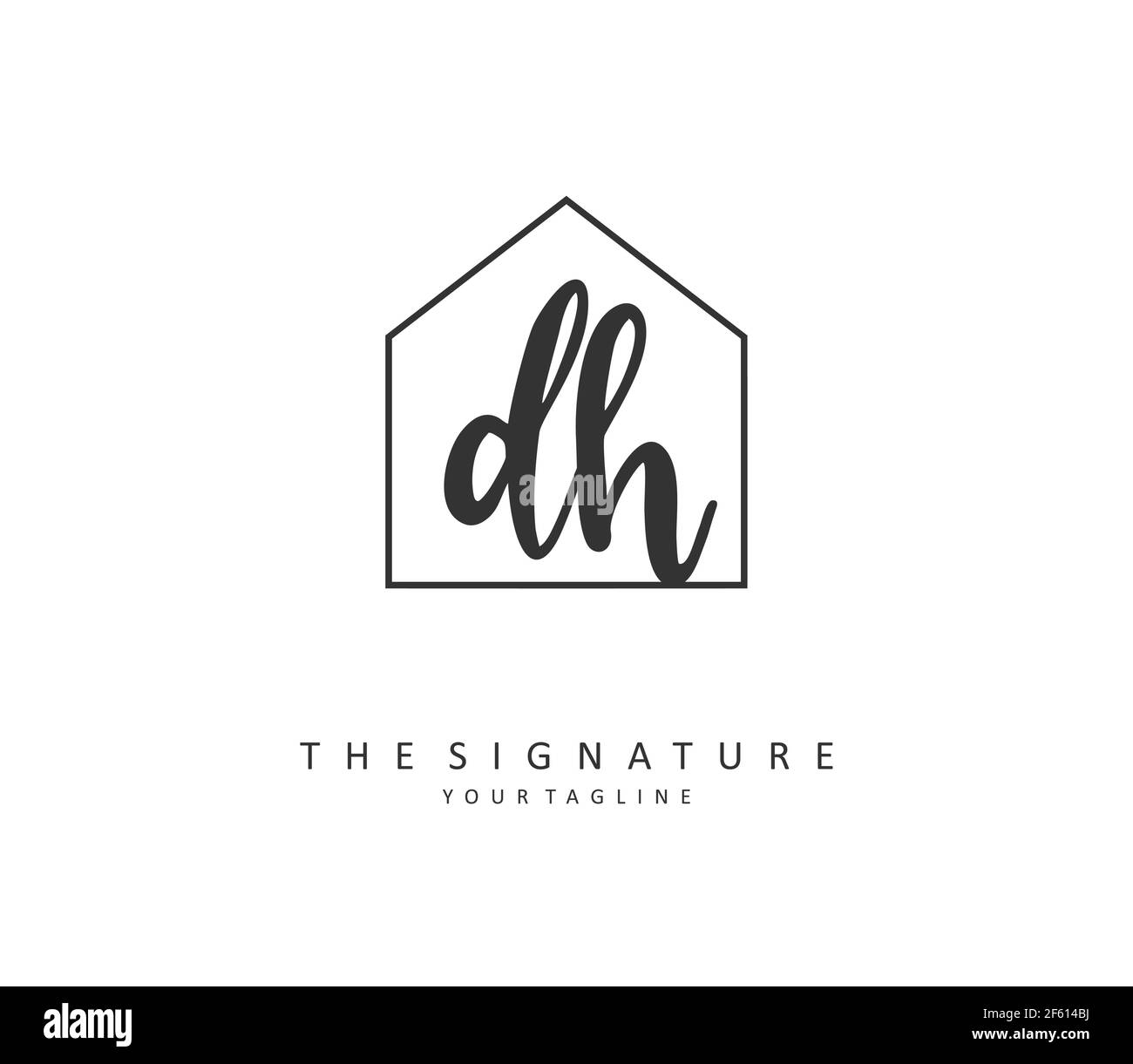 D H DH Initial letter handwriting and signature logo. A concept ...