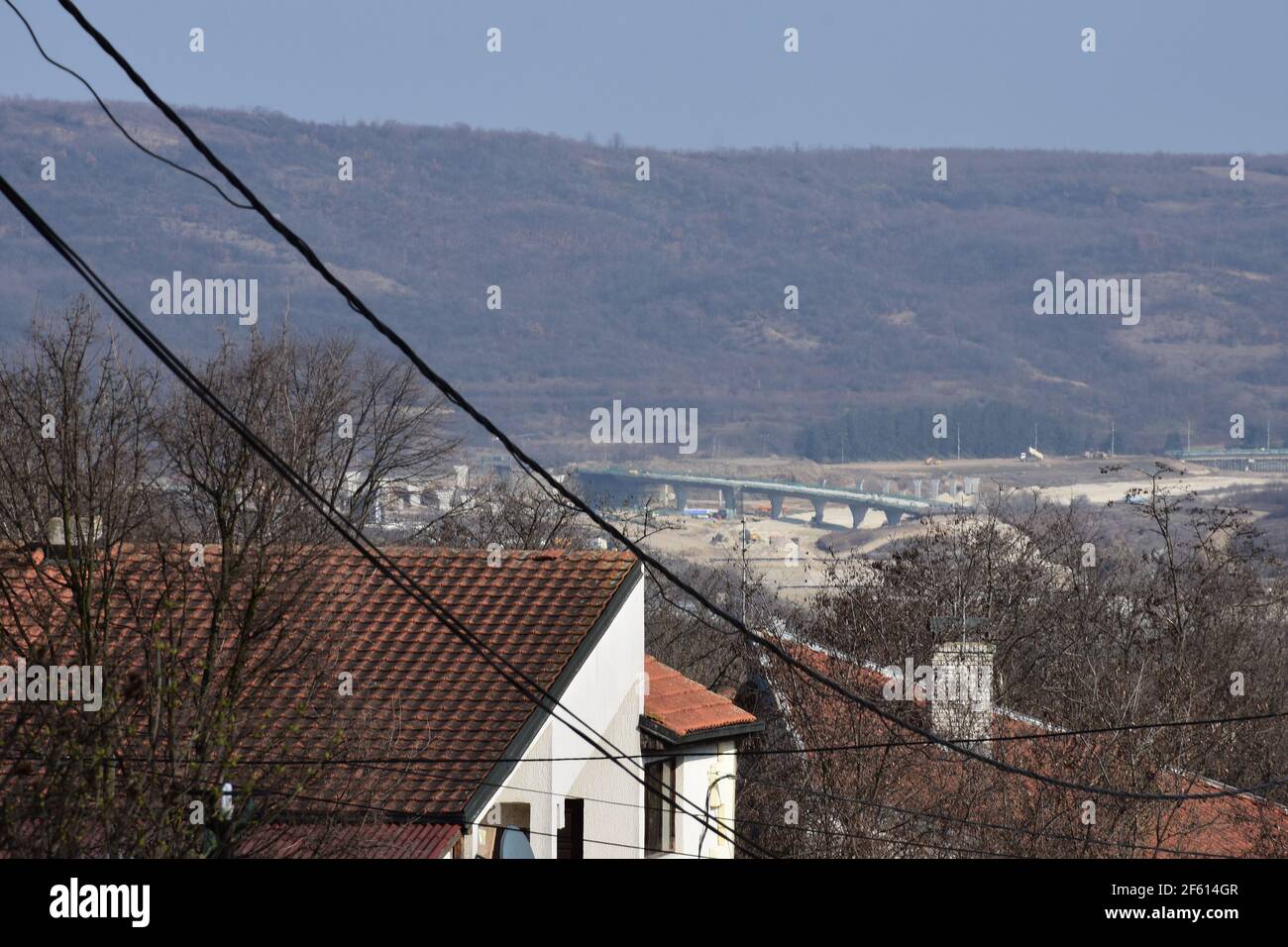Landscape and view from the hill on the construction of a bypass around ...