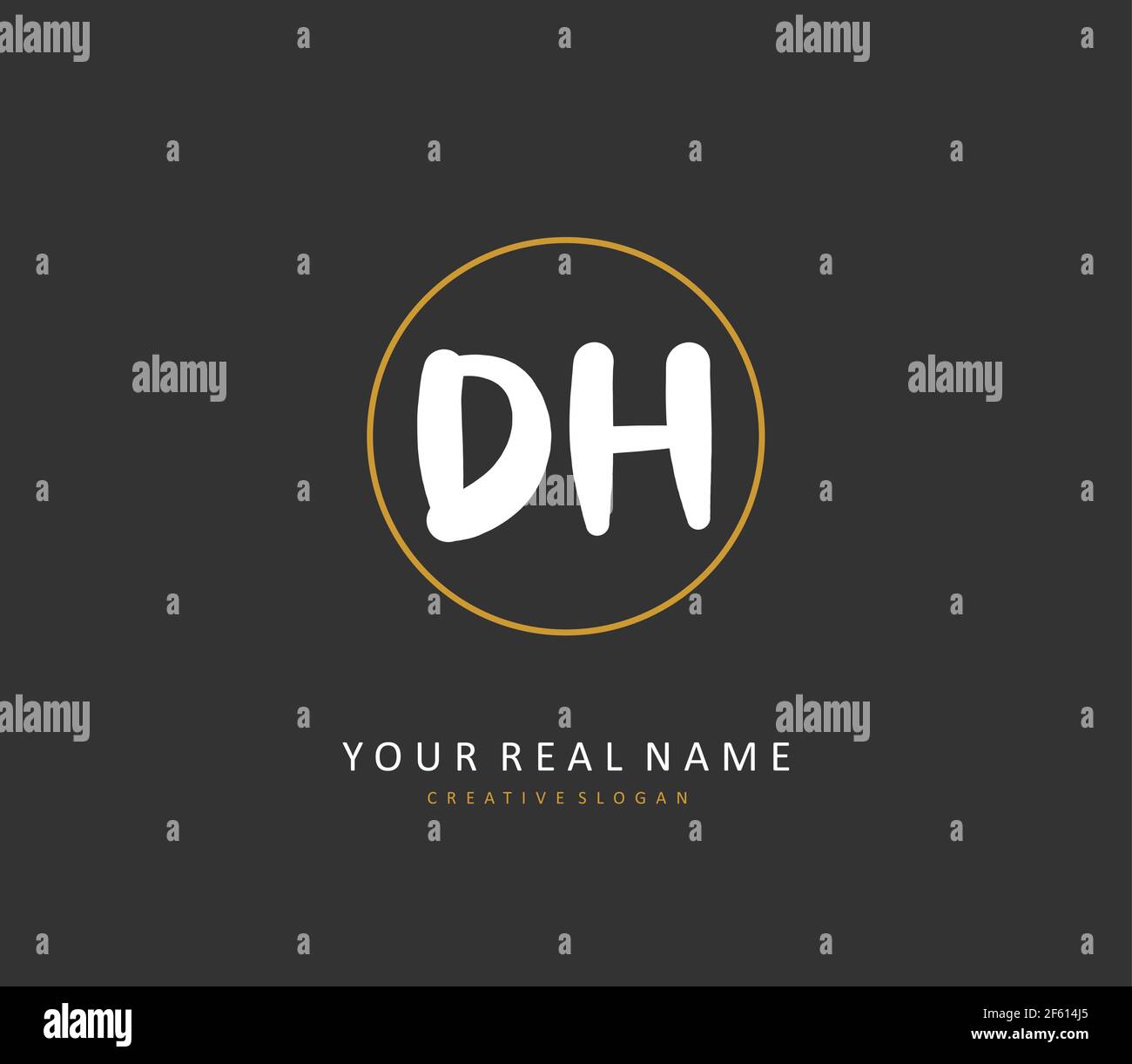 D H DH Initial letter handwriting and signature logo. A concept ...