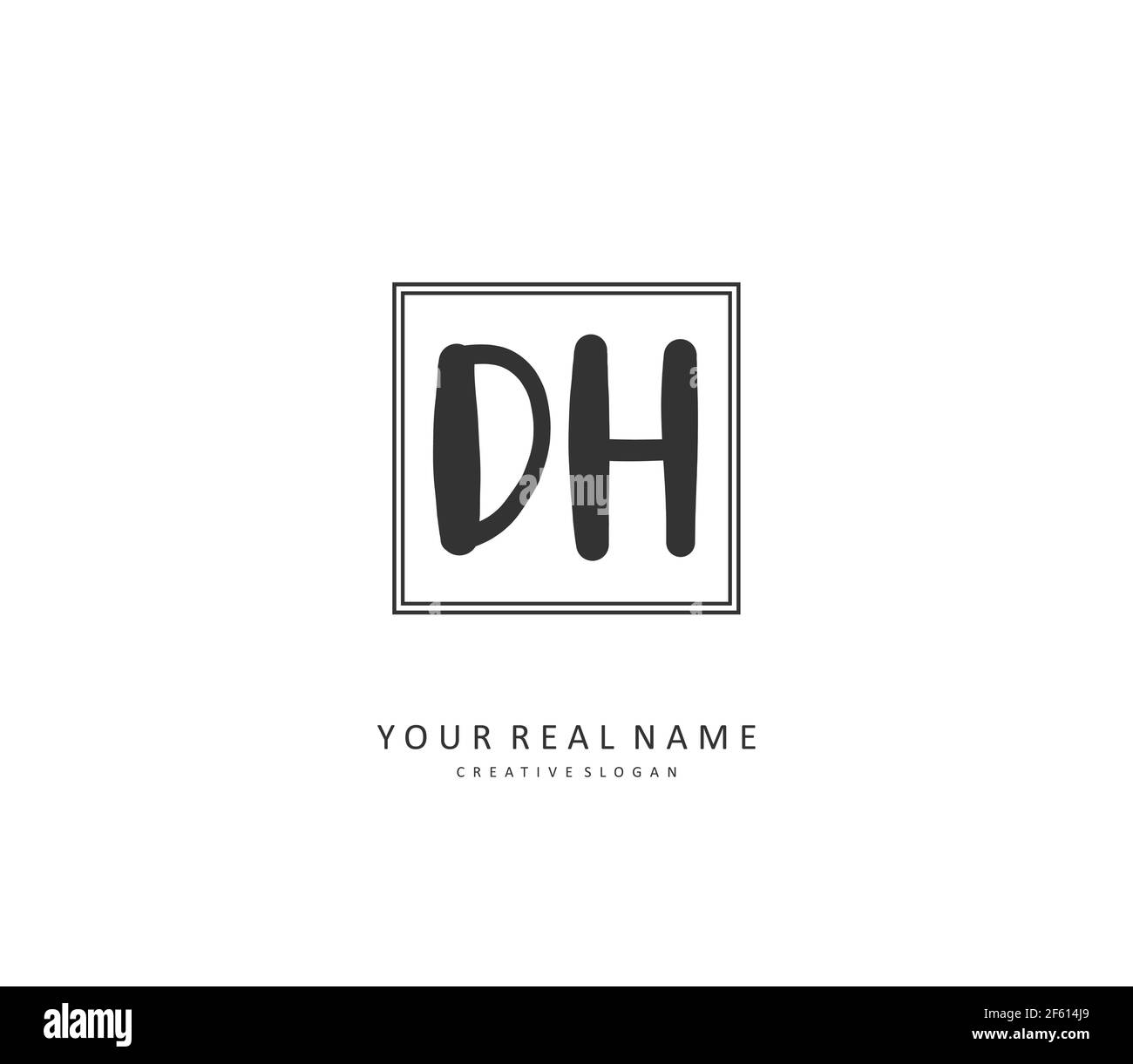 D H DH Initial letter handwriting and signature logo. A concept ...
